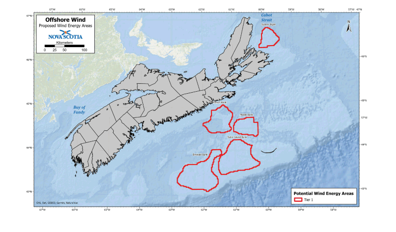 Five areas proposed for offshore wind farms in Nova Scotia, Canada. TGS ...